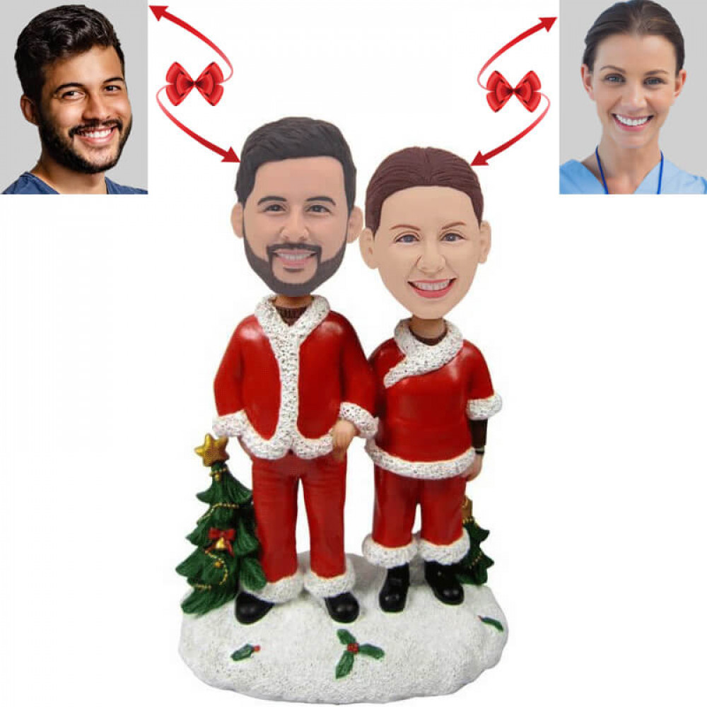 Handcrafted Custom Bobblehead - Personalized Christmas Couple Figurine ...
