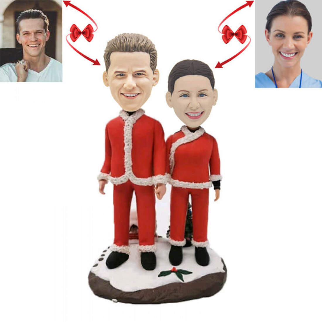 Handcrafted Custom Bobblehead - Personalized Christmas Couple Standing ...