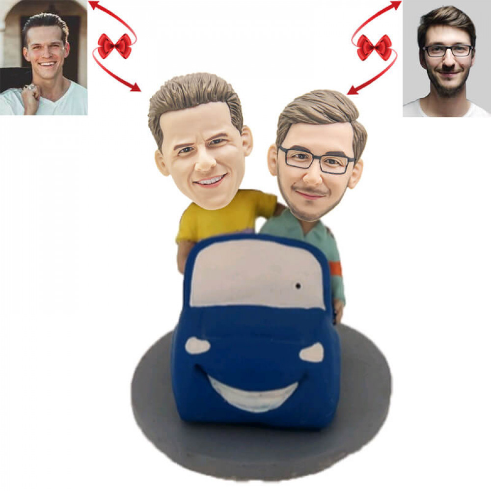 Handcrafted Custom Bobblehead - Personalized Couple in a Car Figurine ...