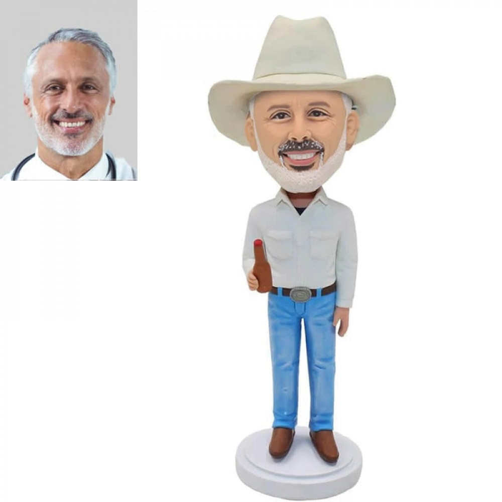 Handcrafted Custom Bobblehead - Personalized Cowboy with Beer Bottle ...