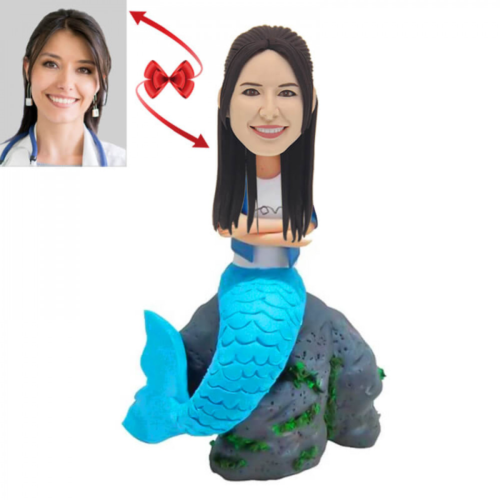 Personalized Beautiful Blue Mermaid Custom Bobblehead - Unique Mermaid Gift