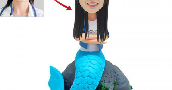 Personalized Beautiful Blue Mermaid Custom Bobblehead - Unique Mermaid Gift