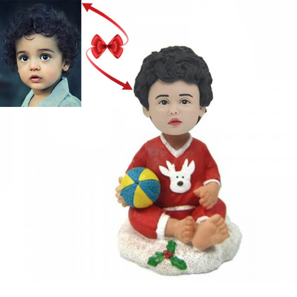 Handcrafted Custom Bobblehead - Personalized Christmas Baby with Ball ...