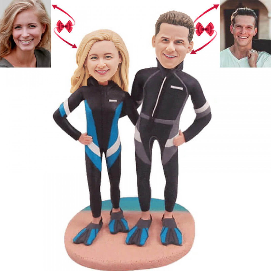 Handcrafted Diving Couple Beach Custom Bobbleheads - Perfect Gift for ...