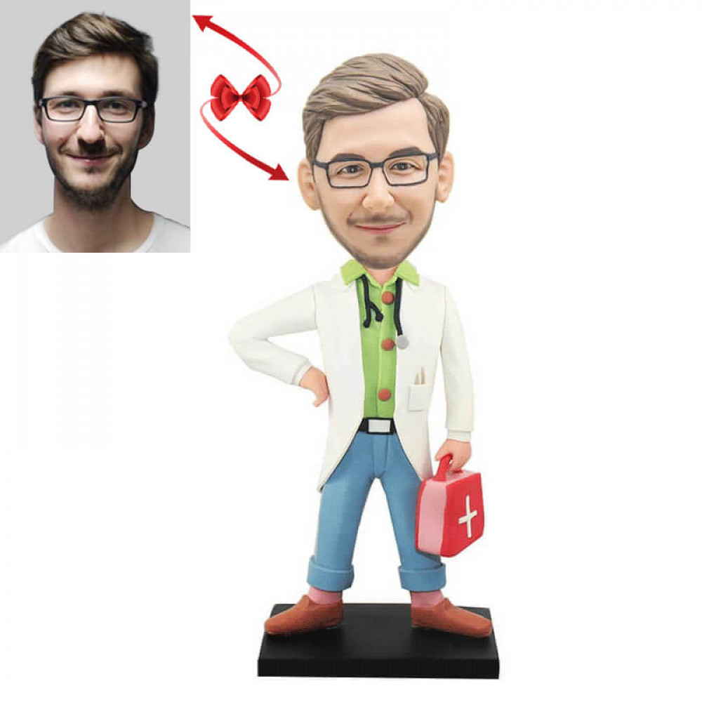 Handcrafted Doctor Carrying a Medicine Chest Custom Bobblehead ...